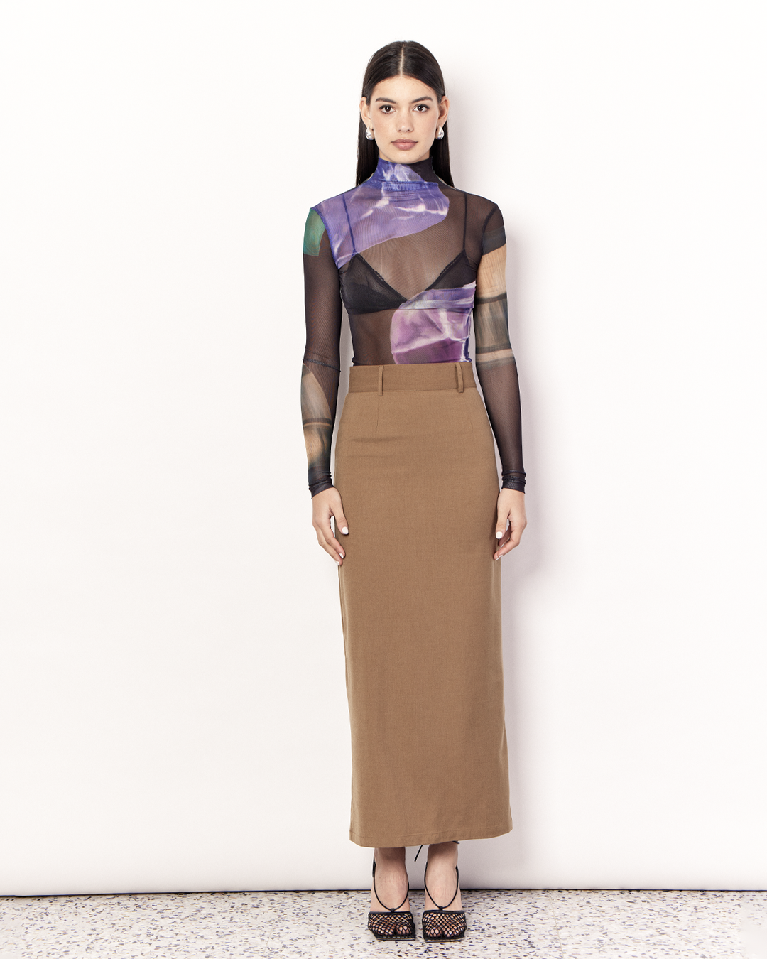 Gemstone Mesh Funnel Neck | Gemstone Print Top – Romy